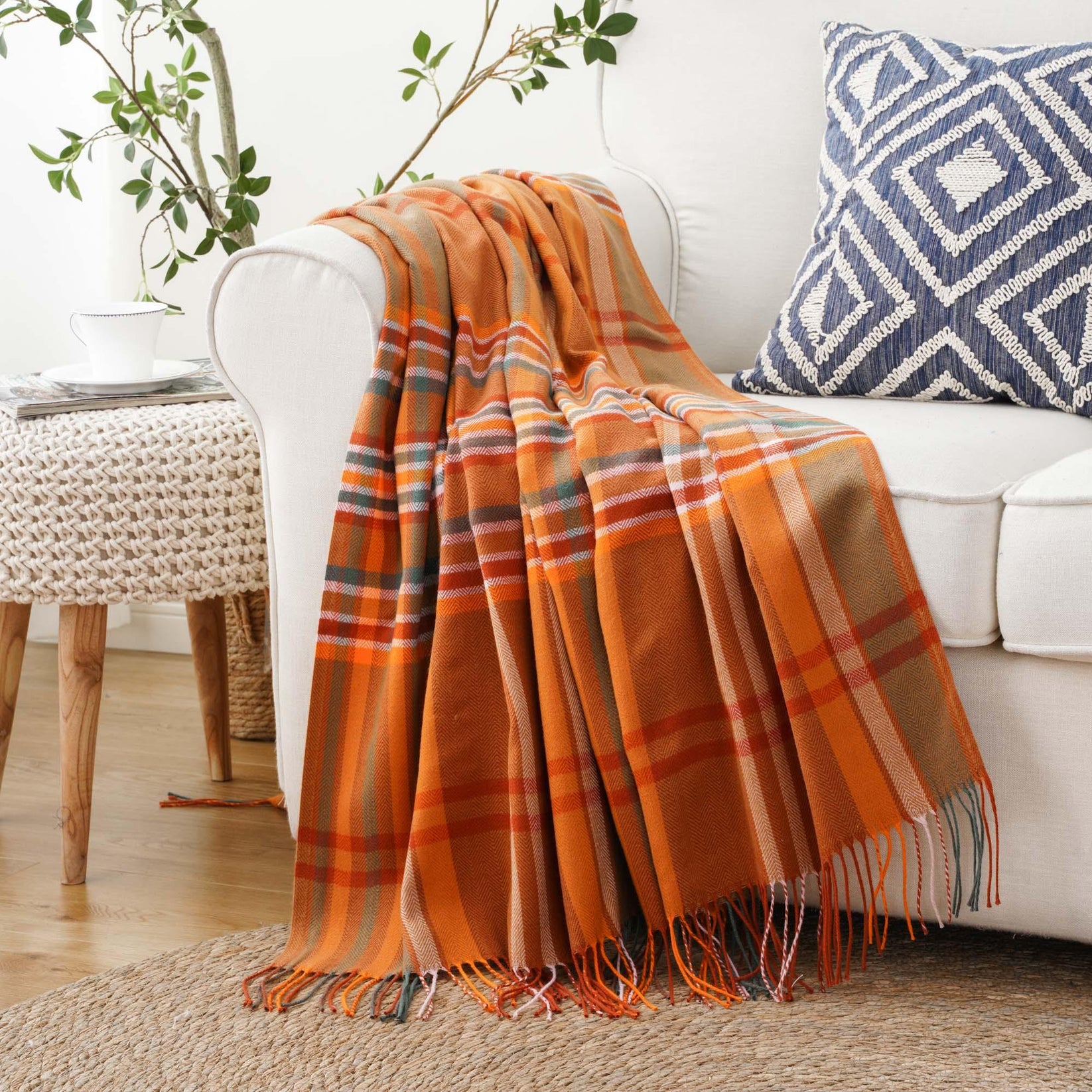 Orange Plaid Throw – BATTILO HOME