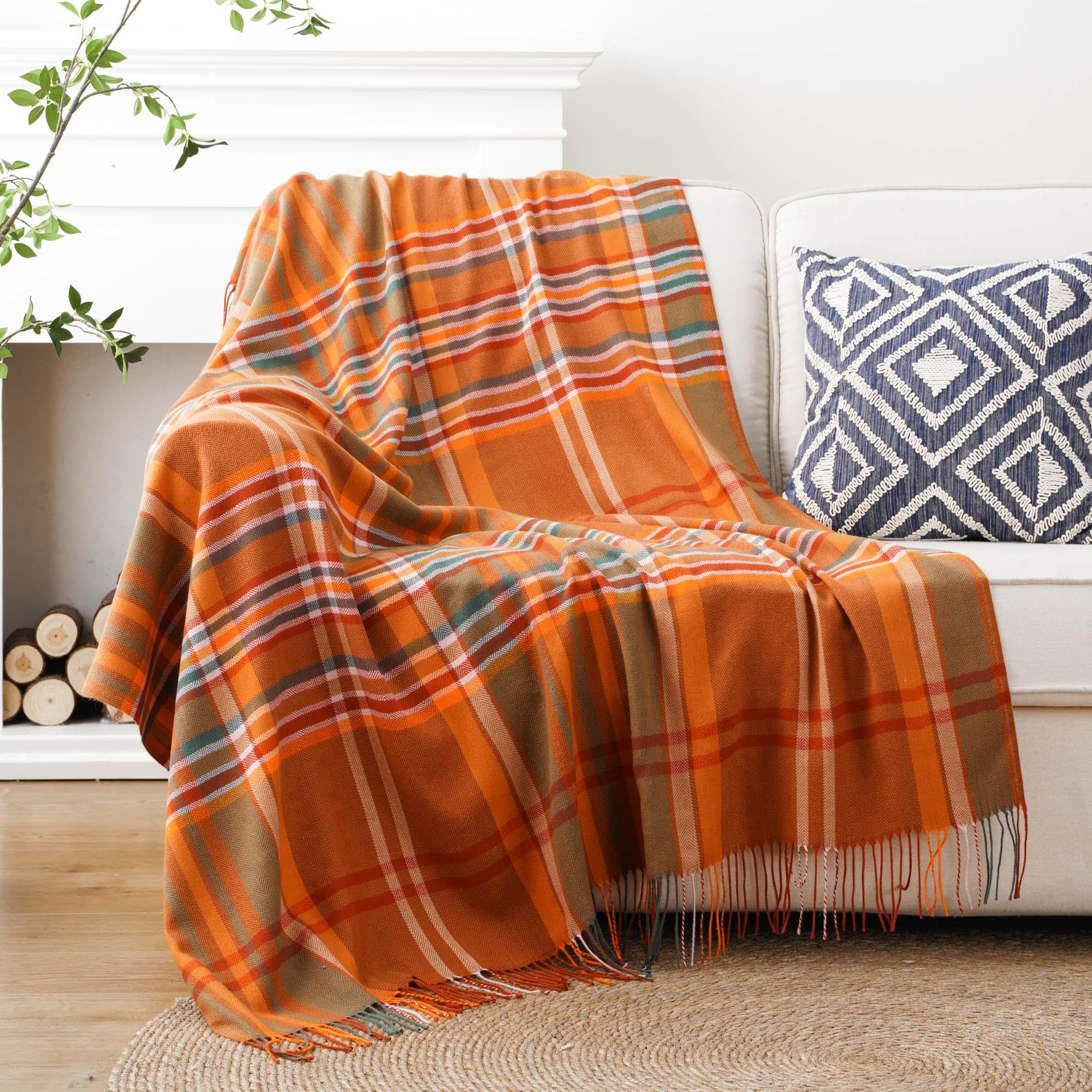 Orange Plaid Throw – BATTILO HOME