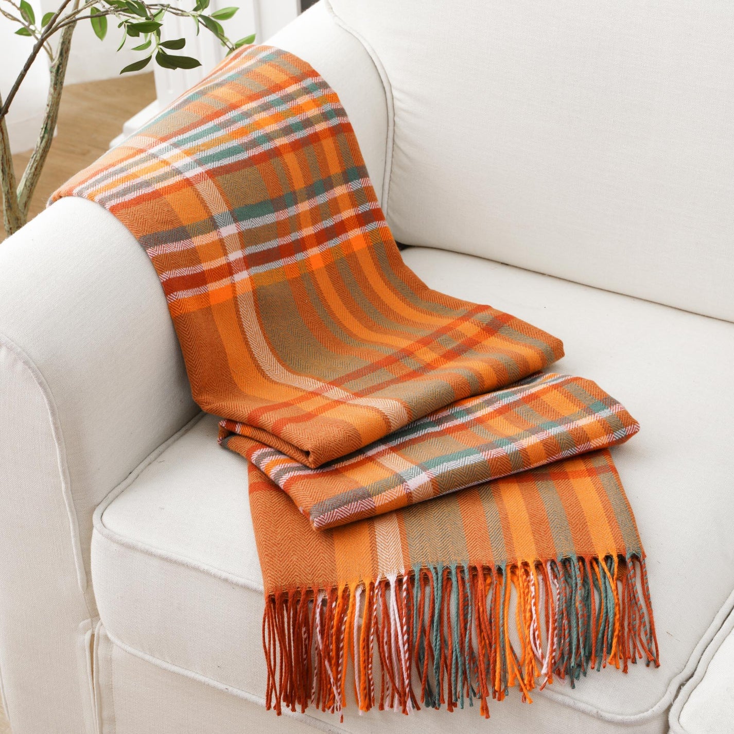 Orange Plaid Throw – BATTILO HOME