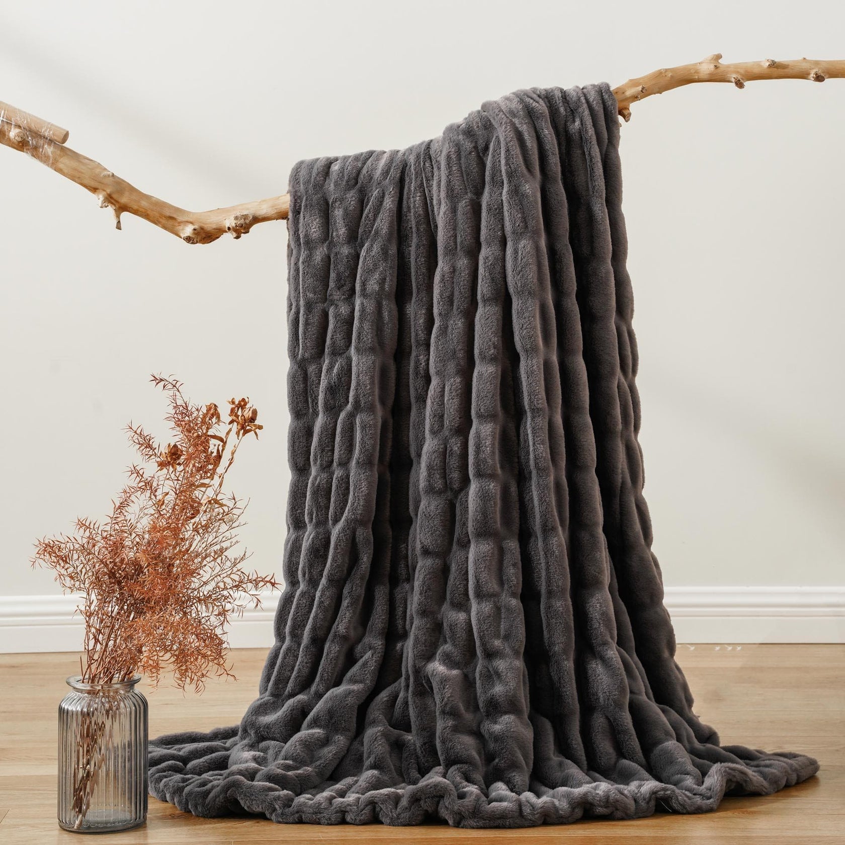Faux Fur Rushed Blanket | BATTILO HOME